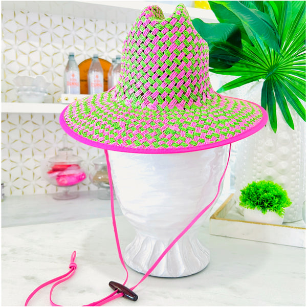 Handmade Woven Pink & Green Mimi Hat w/ Optional Strap - James Ascher