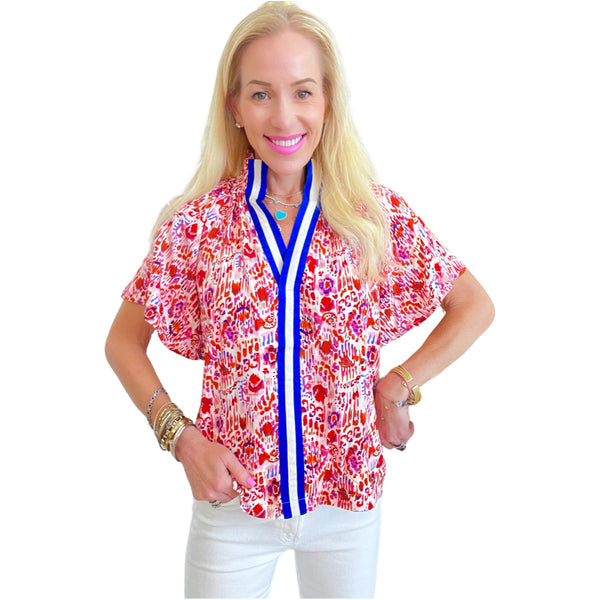 Ribbon Trimmed Ikat Roberta Top - James Ascher