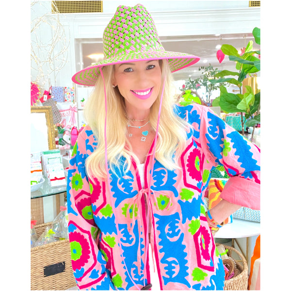 Handmade Woven Pink & Green Mimi Hat w/ Optional Strap - James Ascher