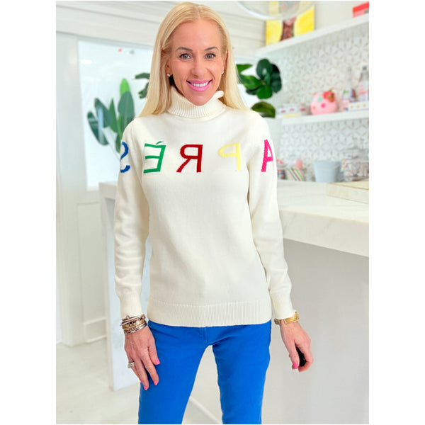 Ivory Candy Lettered Apres Sweater - James Ascher